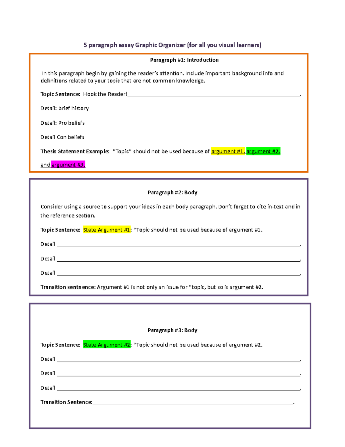 Persuasive Essay Graphic Organizer-1 - 5 paragraph essay Graphic ...