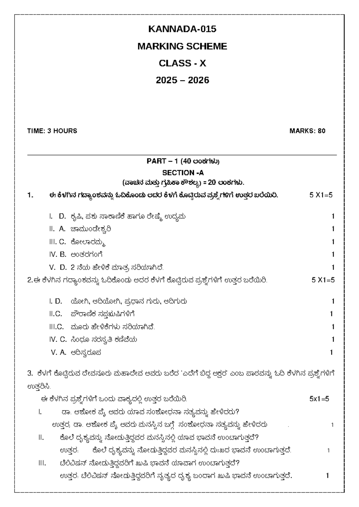 CBSE Class 10 Kannada Marking Scheme 2025-26 - Studocu