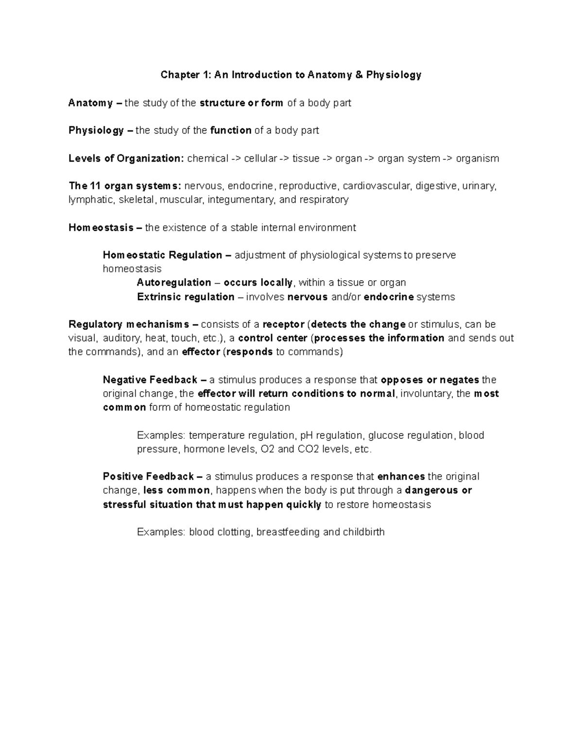 ANP 101: Chapter 1 Notes on Anatomy & Physiology Concept Overview - Studocu