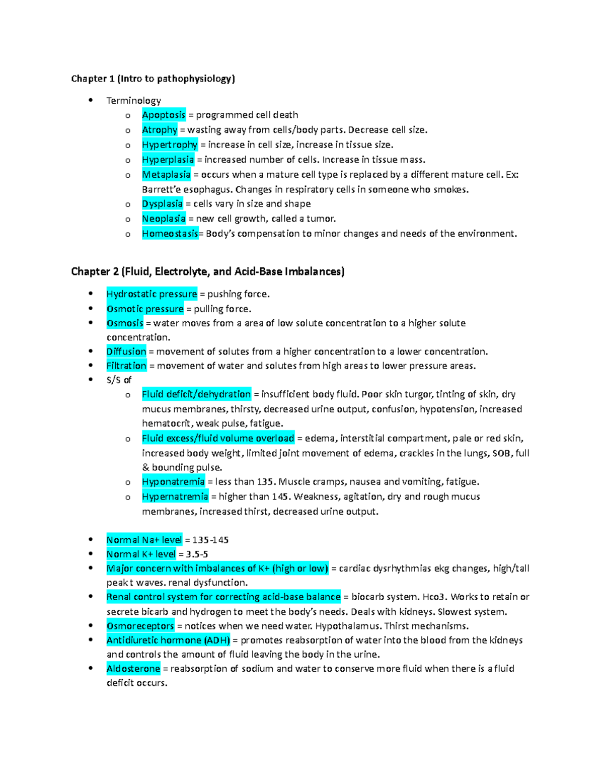 Pathophysiology Exam 1 Review - Lecture Notes Overview - Studocu