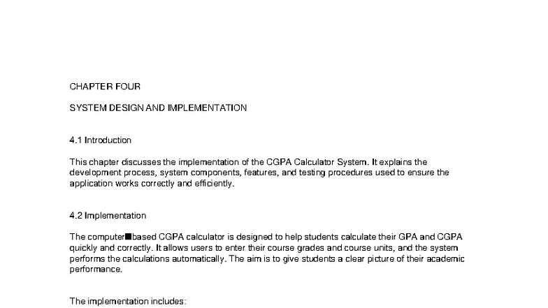 CHAPTER 4: SYSTEM DESIGN & IMPLEMENTATION OF CGPA CALCULATOR - Studocu