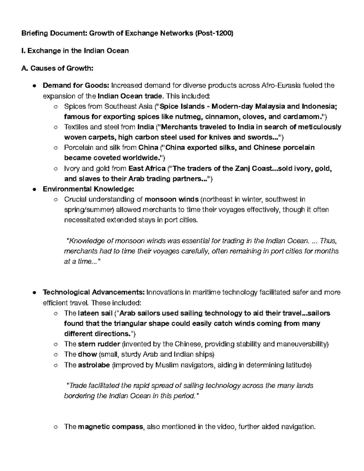 Final Exam Notes on Indian Ocean & Trans-Saharan Trade Networks (Hist ...