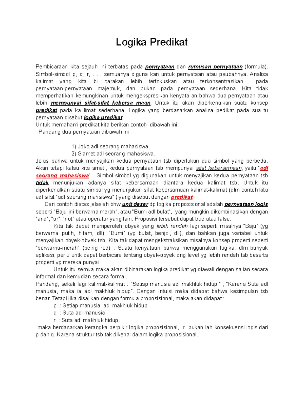 Rangkuman Logika Predikat Bagian 1: Dasar dan Penerapan - Studocu