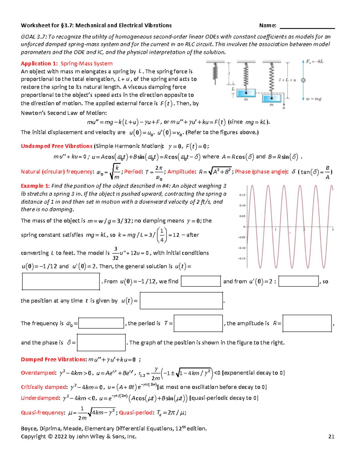 Worksheet for §3.7: Mechanical & Electrical Vibrations Analysis - Studocu