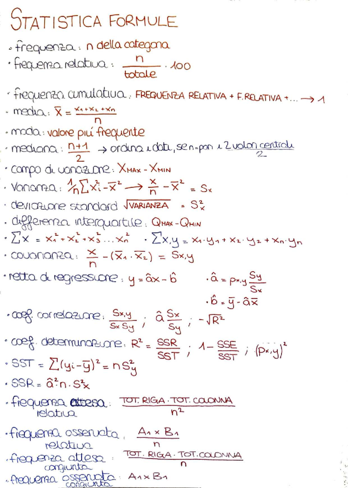 Statistica Formule: Frequenze e Analisi Dati (STAT 2) - Studocu