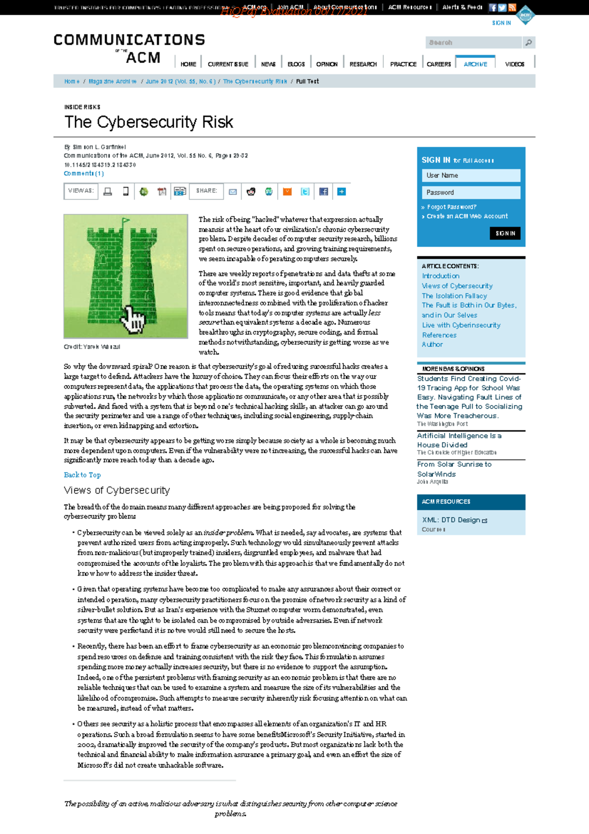 Cybersecurity RISK - GOODLUCK - INSIDE RISKS The Cybersecurity Risk ...