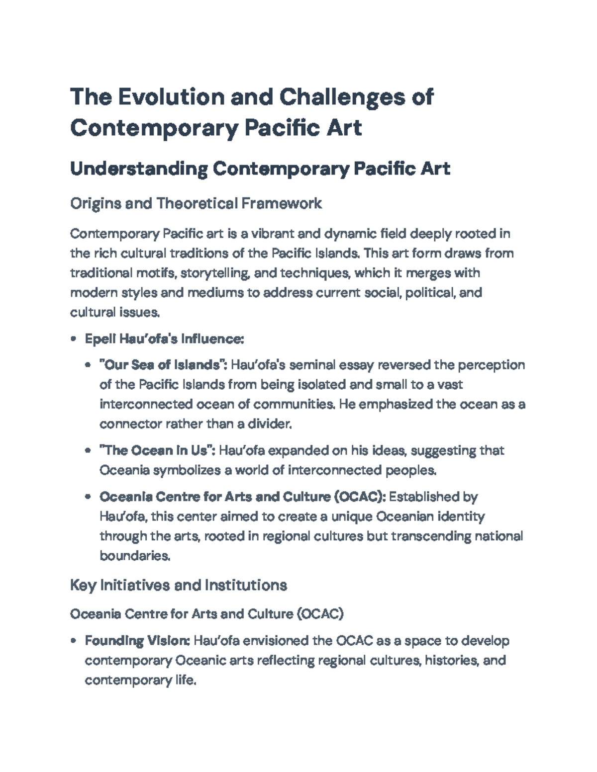 The Evolution and Challenges of Contemporary Pacific Art (Course Code ...