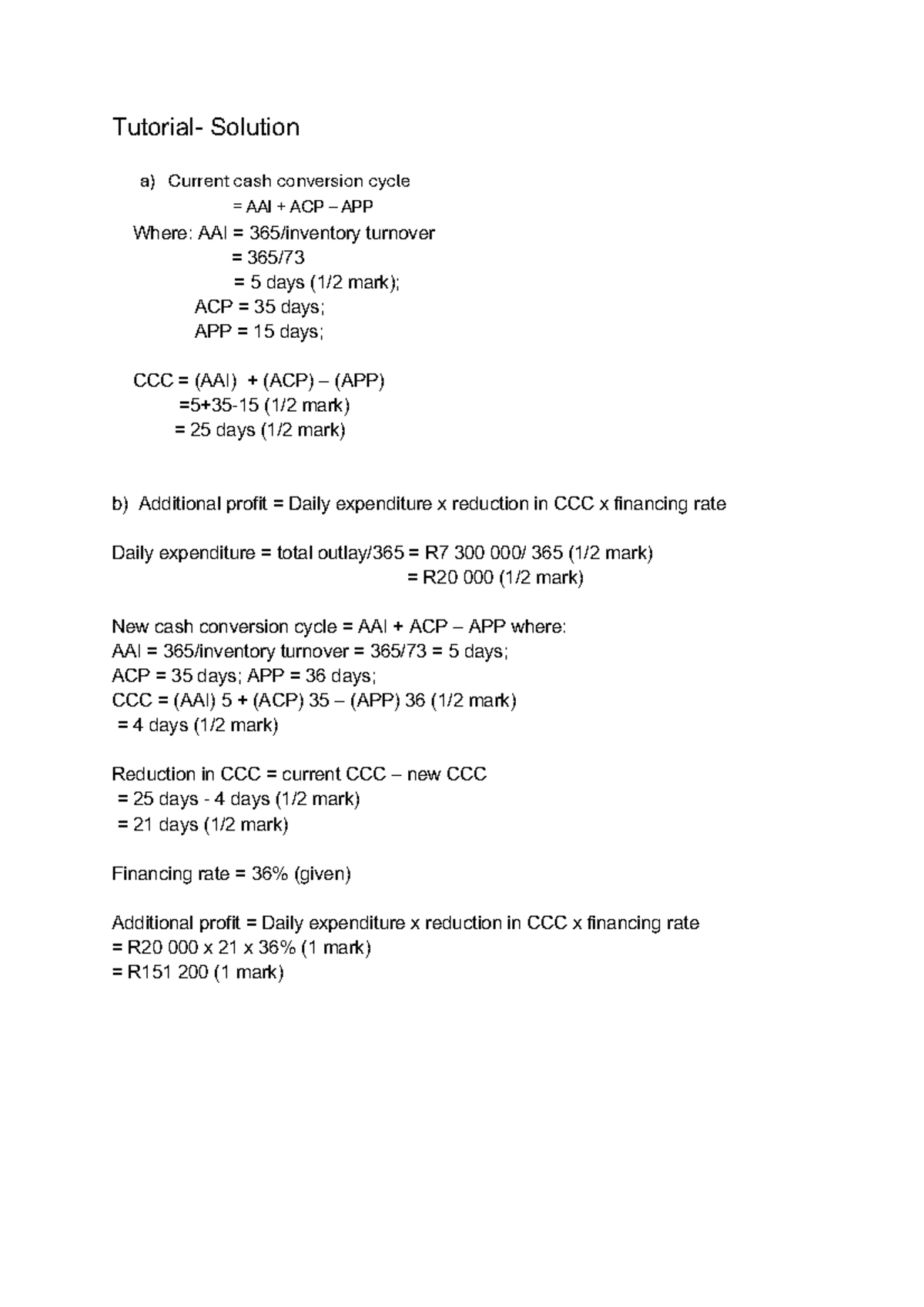 Tutorial- Working capital management Solution - Tutorial- Solution a ...