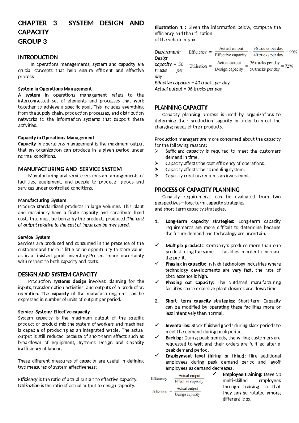 Group 3 Operations Management Final Exam - Chapters 3 & 4 Overview ...