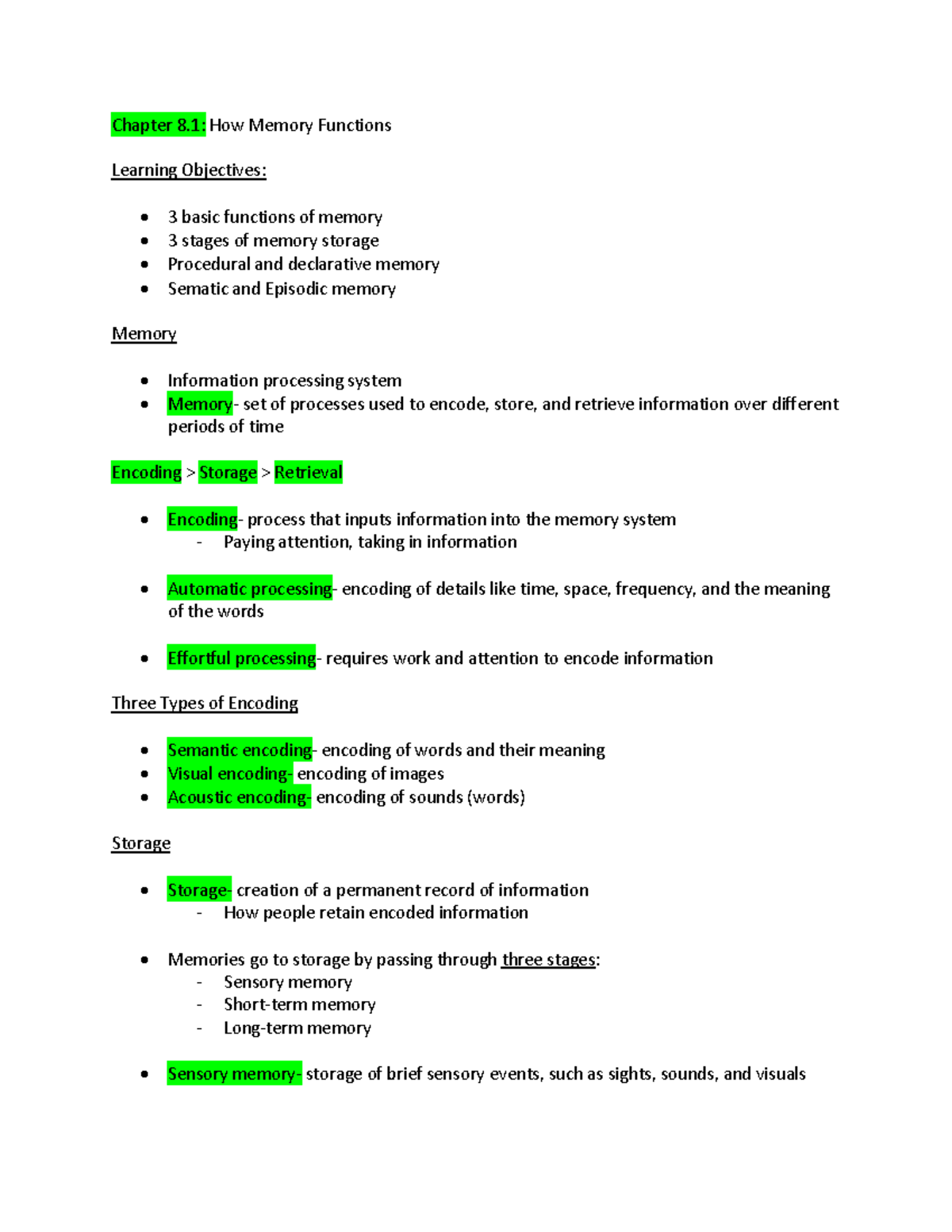 Essentials of Psychology Chapter 8: Understanding Memory Functions ...