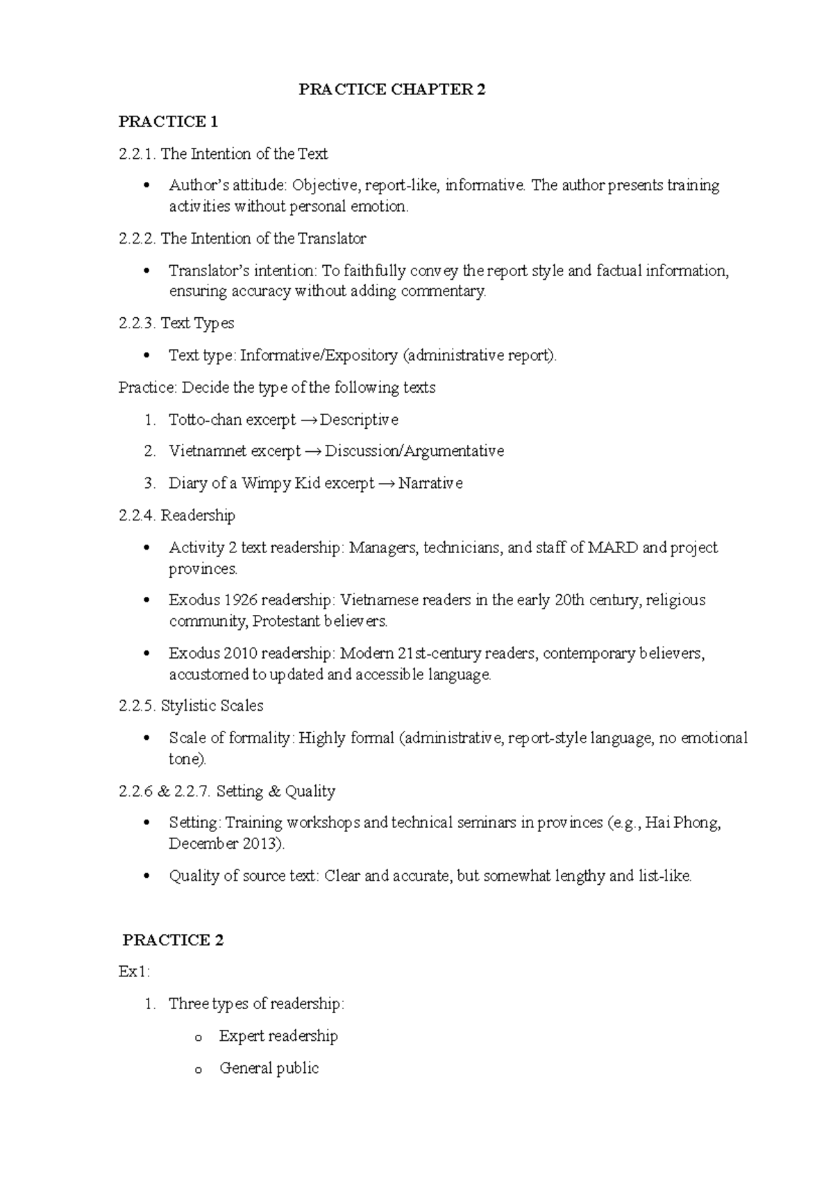 PRACTICE CHAPTER 2 & 3 TRANSLATION METHODS AND TEXT TYPES - Studocu