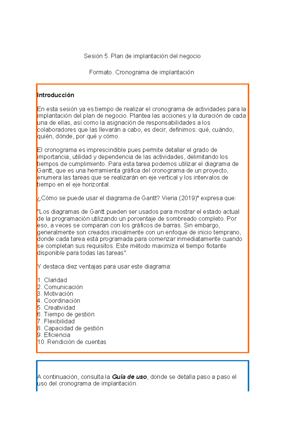 Cronograma de Implantación del Negocio - Sesión 5 - Studocu
