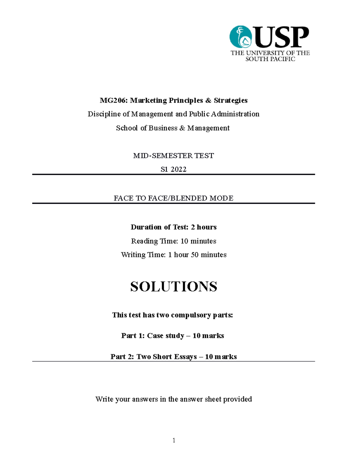 Solutions MG206 S1 2022 MST - MG206: Marketing Principles & Strategies ...