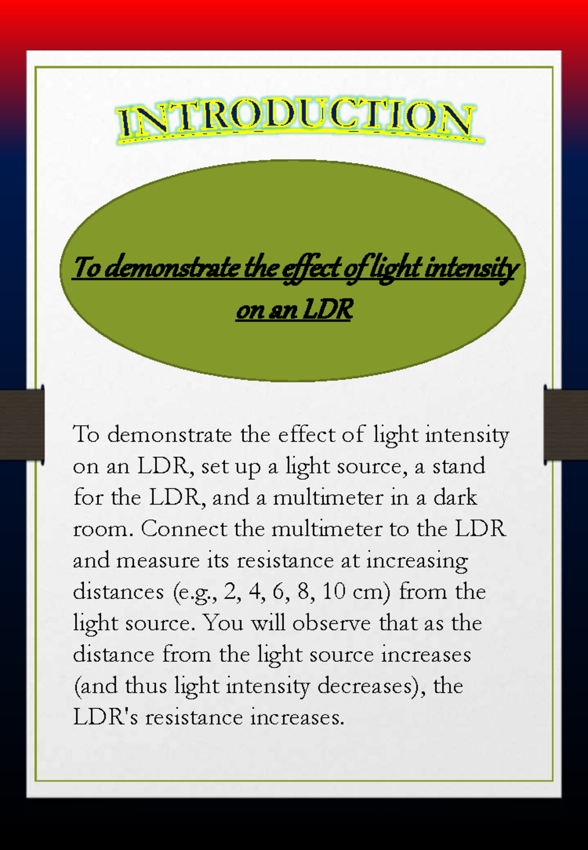 PHY Project: Effect of Light Intensity on LDR Resistance - Studocu