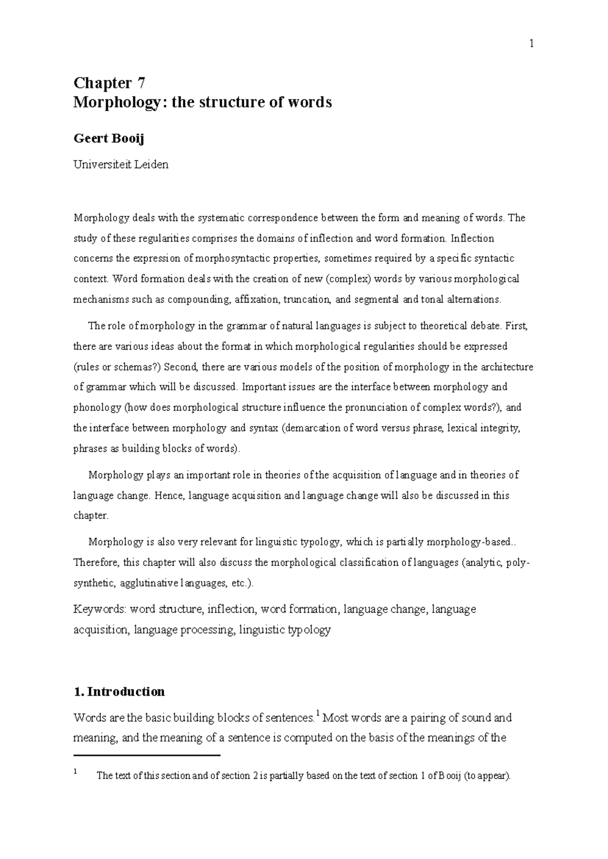 Booij 2014: Chapter 7 - Morphology and Word Structure Analysis - Studocu