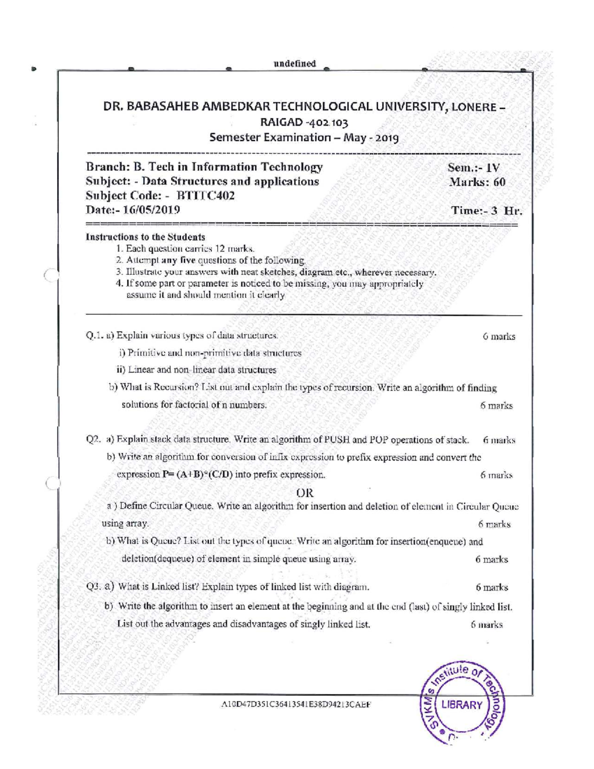 DS BTITC402 May 2019 IT Semester Exam Question Paper - Studocu