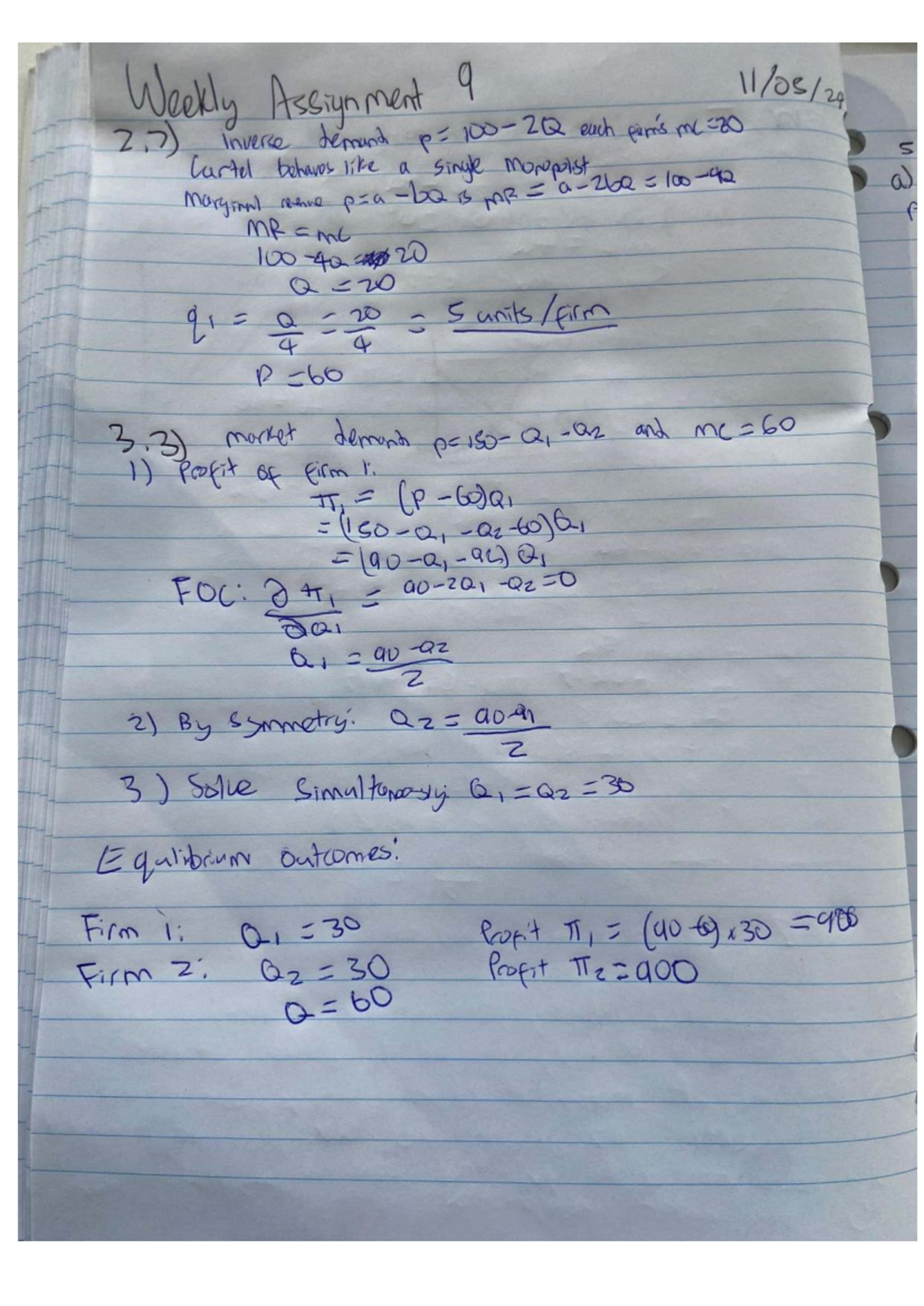 Weekly Assignment 9: Equilibriums in Cartel Behavior Analysis - Studocu
