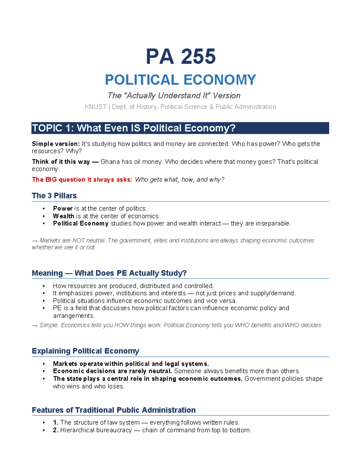 PA 255 Political Economy: Key Concepts and Theories Explained - Studocu
