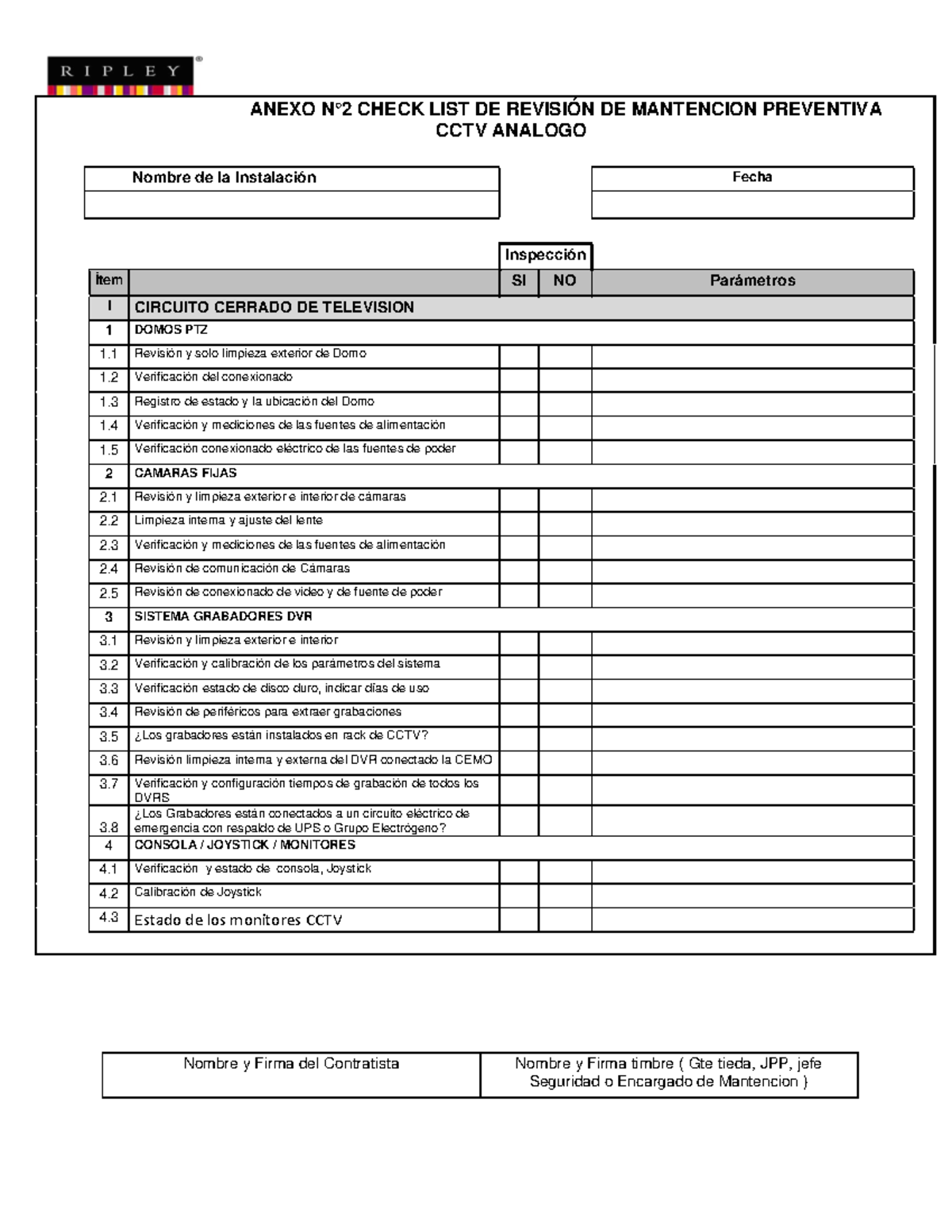 Check List Mantenimiento Preventivo CCTV Analogo - Anexo N°2 - Studocu