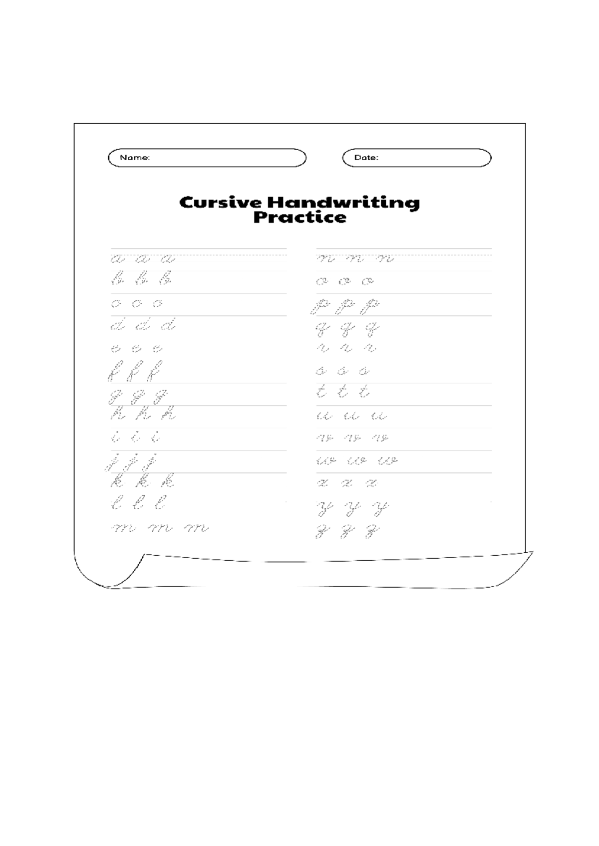 Cursive Handwriting Practice Worksheets - Printable Resource - Studocu