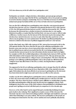 Edexcel A Level Politics: Essay Plan on Parliamentary Sovereignty Evaluation - Studocu