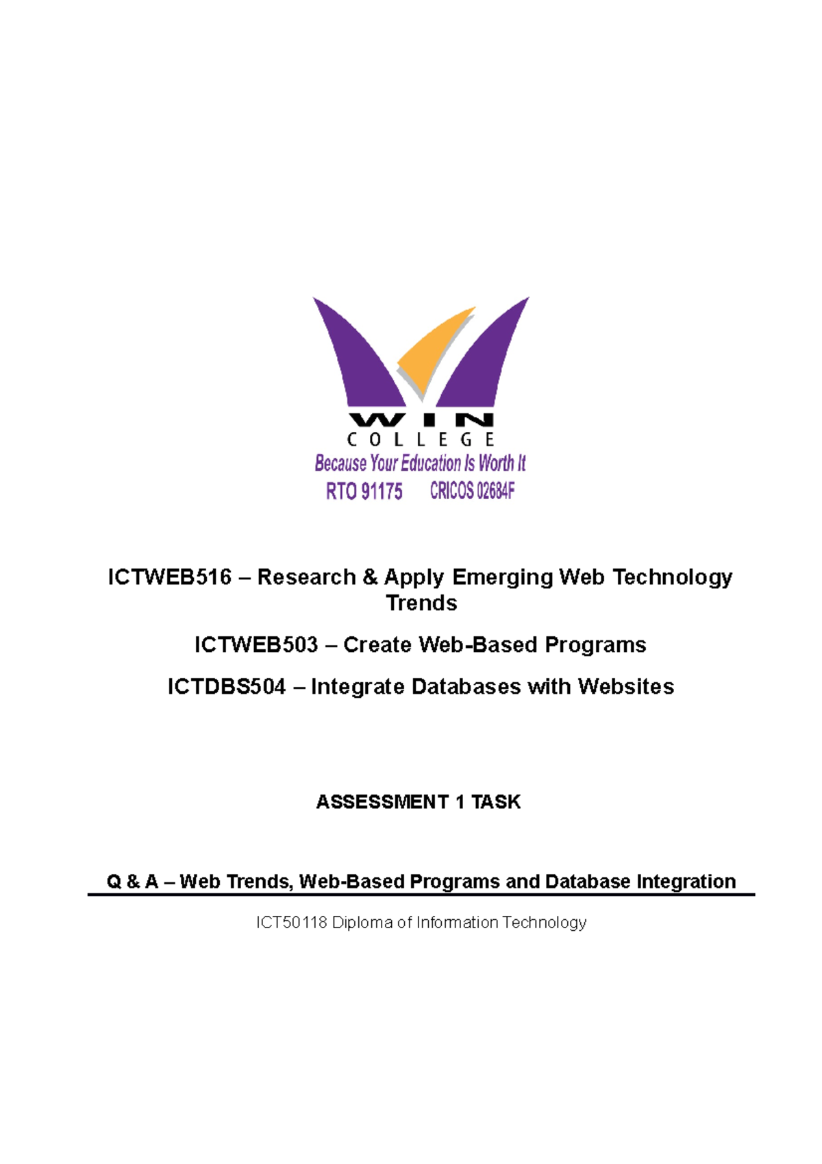 Final Exam – Web Trends, Web-Based Programs & Database Integration ...