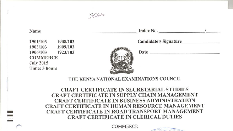 COMMERCE 2015 Final Exam: Craft Certificate in Business Studies - Studocu
