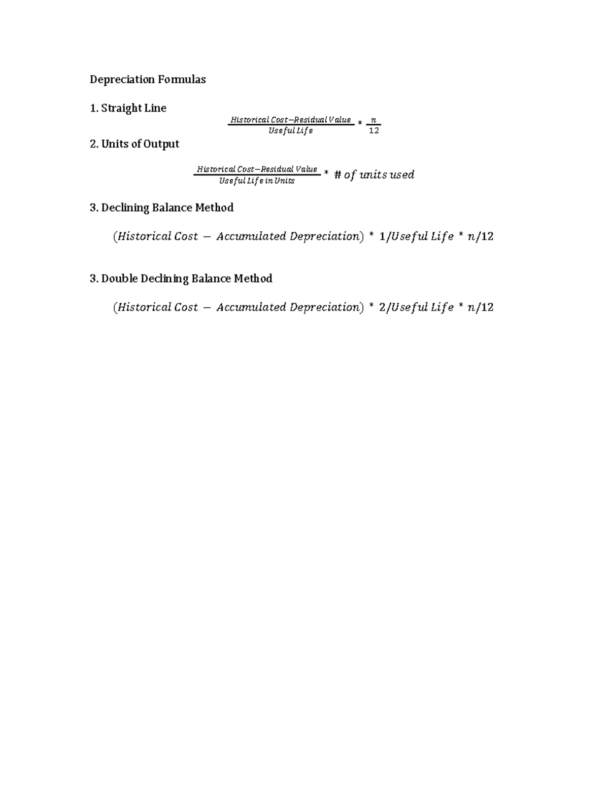 Depreciation Formulas - 2257 - Straight Line 𝐻𝑖𝑠𝑡𝑜𝑟𝑖𝑐𝑎𝑙 𝐶𝑜𝑠𝑡−𝑅𝑒𝑠𝑖𝑑𝑢𝑎𝑙 ...