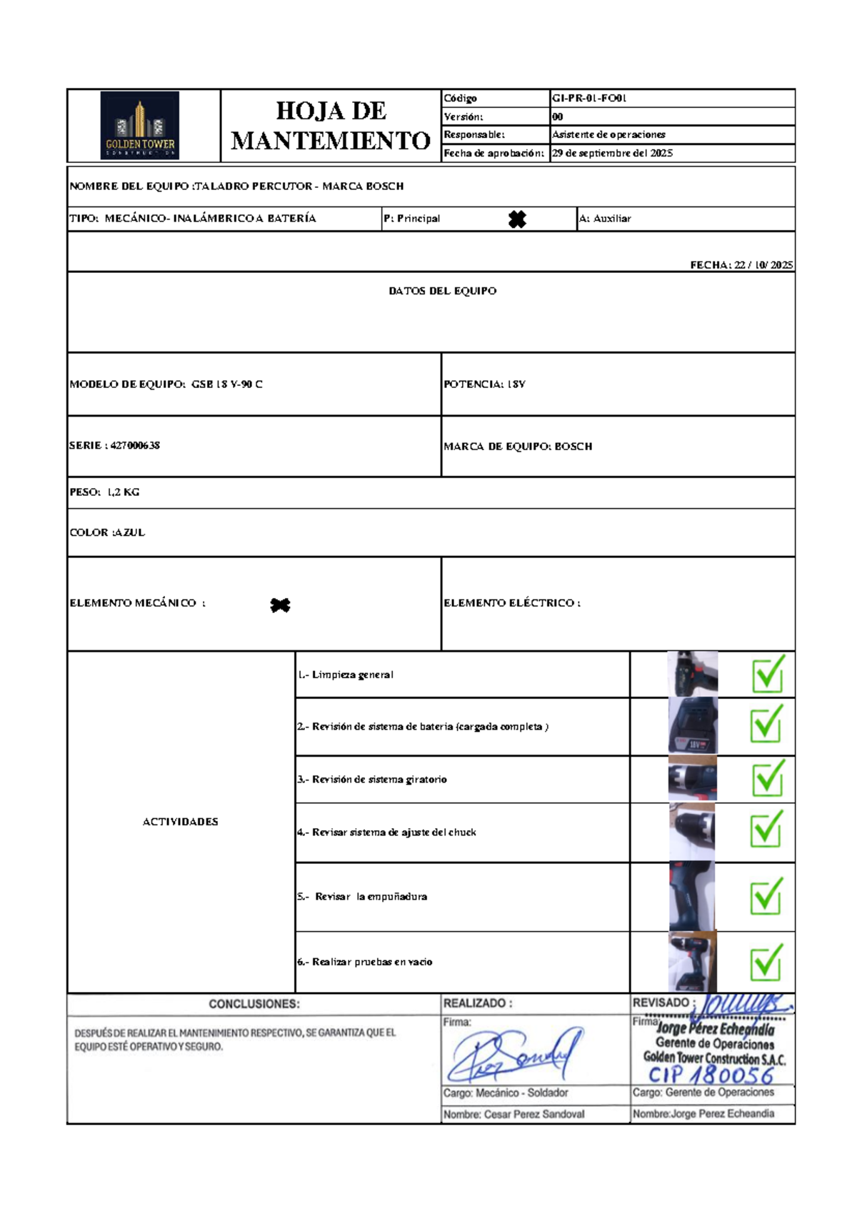 Mantenimiento del Taladro Percutor Bosch GSB 18 C - Studocu