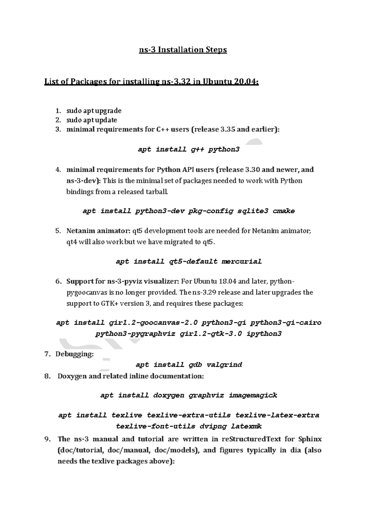 Ns3 Installation Steps for Ubuntu 20.04: Package Setup Guide - Studocu