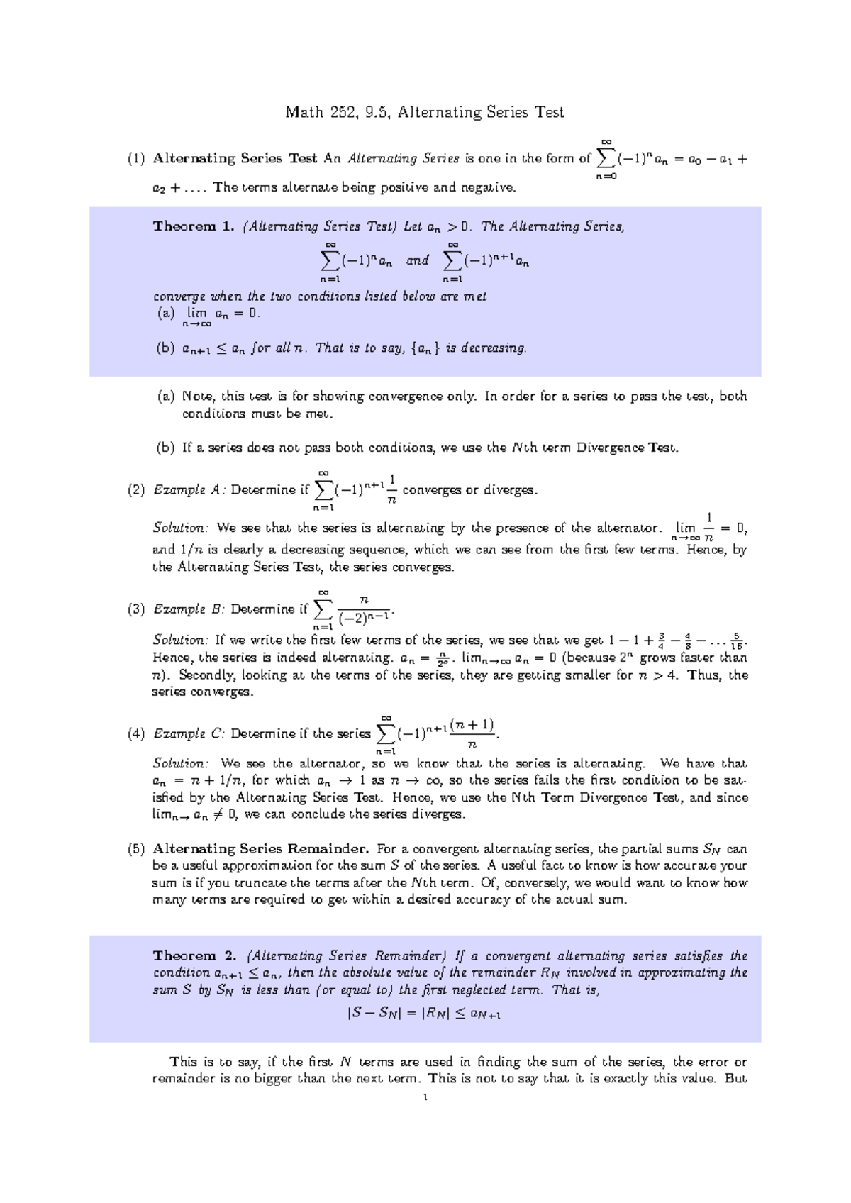 Math 252: Alternating Series Test Overview and Examples - Studocu
