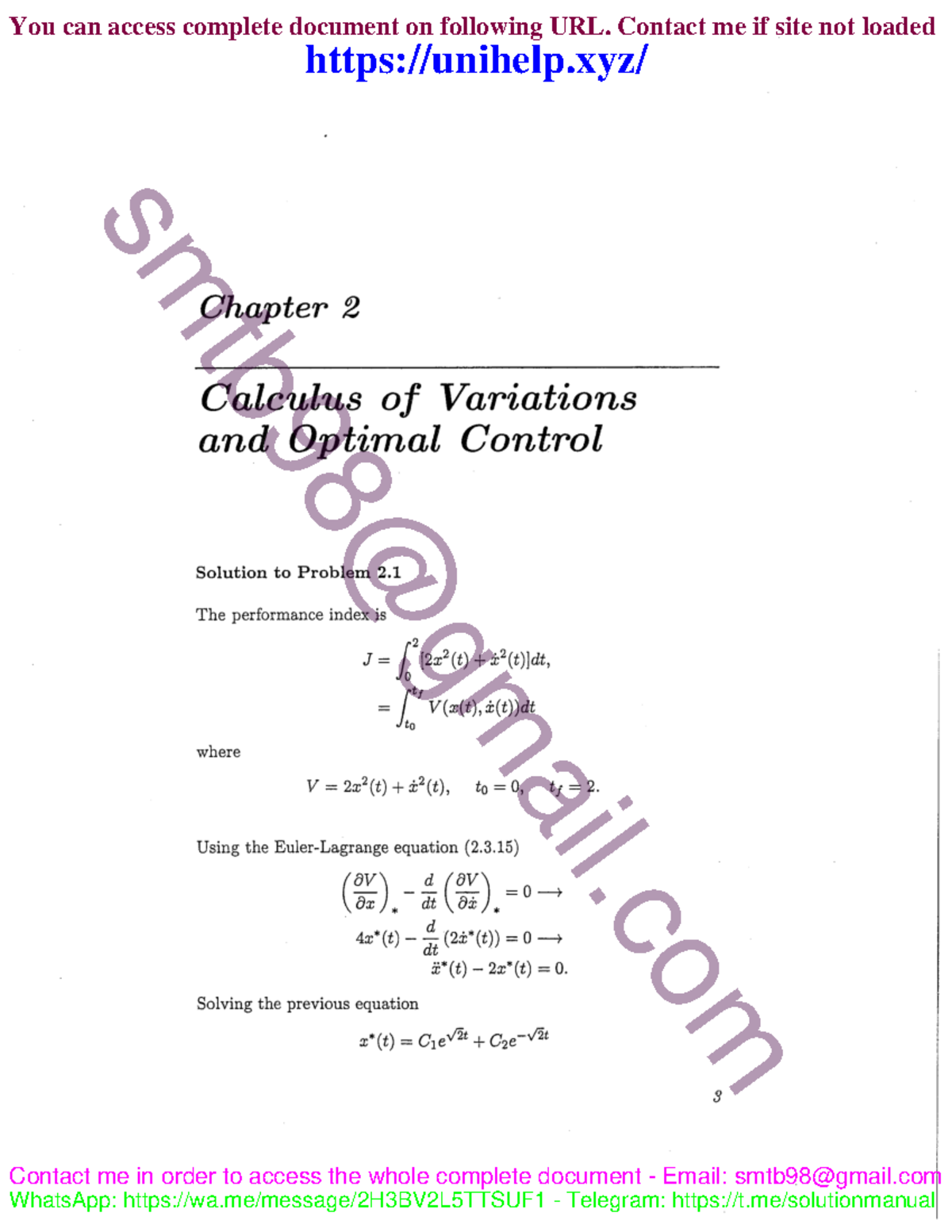Optimal Control Systems: Calculus of Variations Notes (1st Ed.) - Studocu