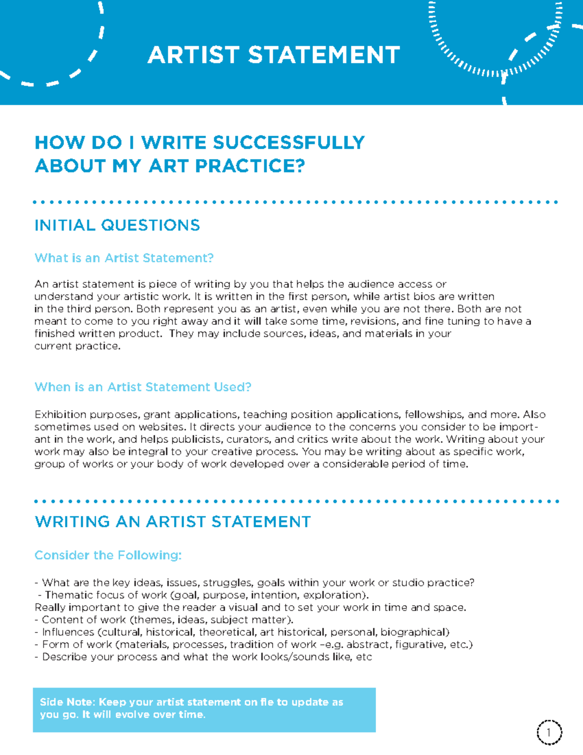 Artist Statement - For Manifesto - HOW DO I WRITE SUCCESSFULLY ABOUT MY ...