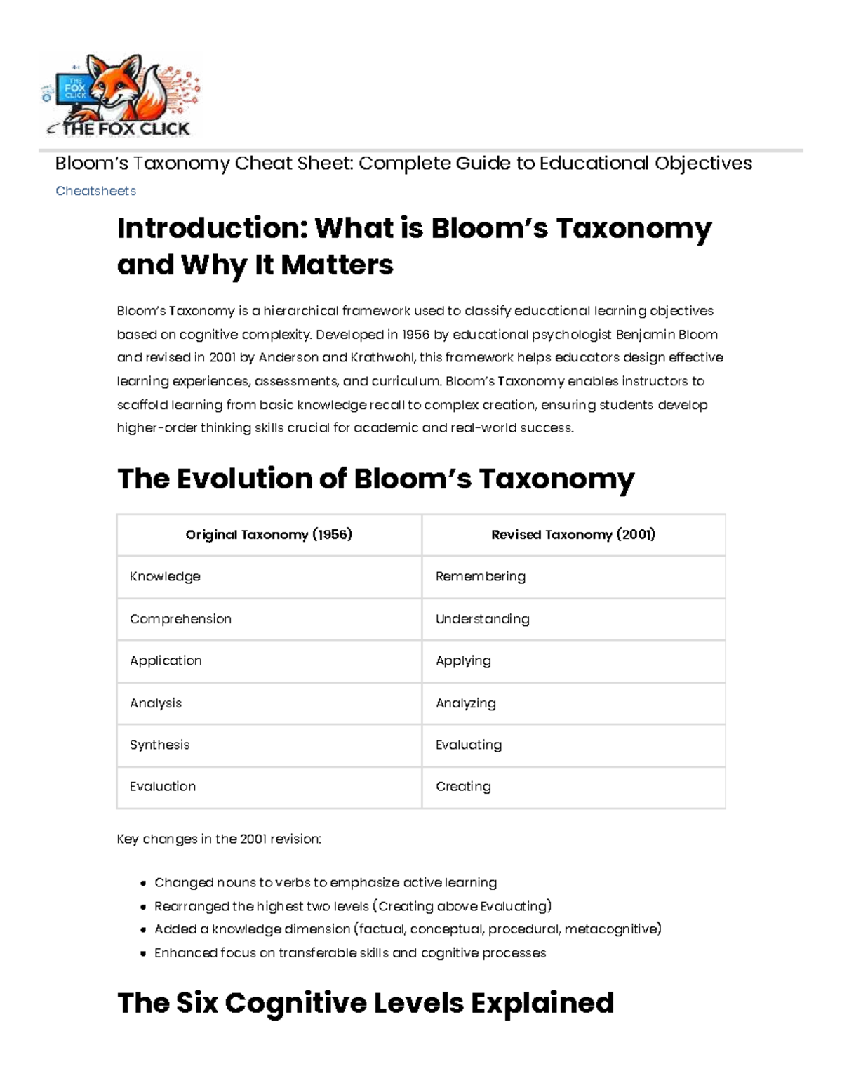 Bloom's Taxonomy Cheat Sheet: Comprehensive Guide to Learning ...