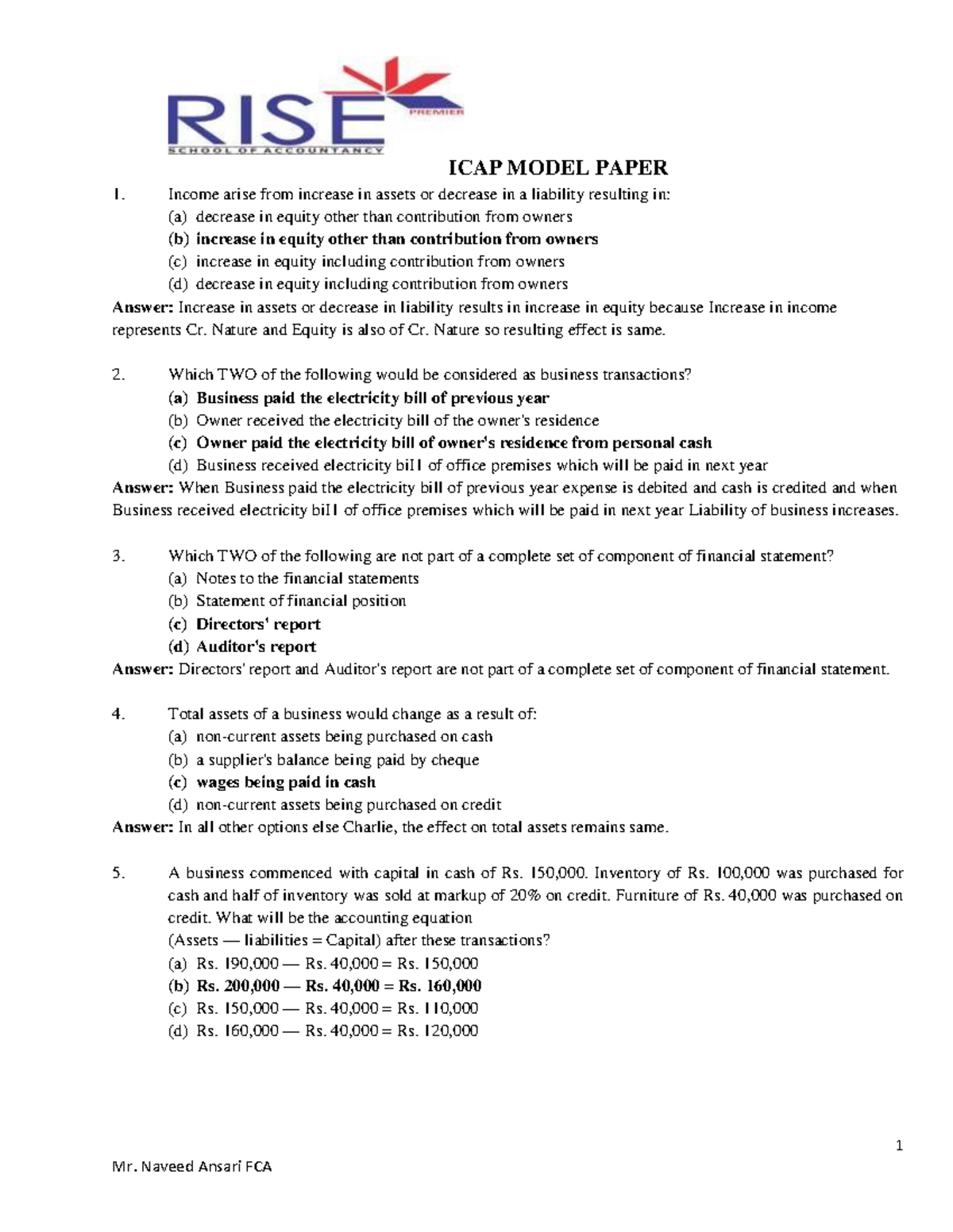 ICAP 2023 Model Paper Solutions: Comprehensive Study Guide - Studocu