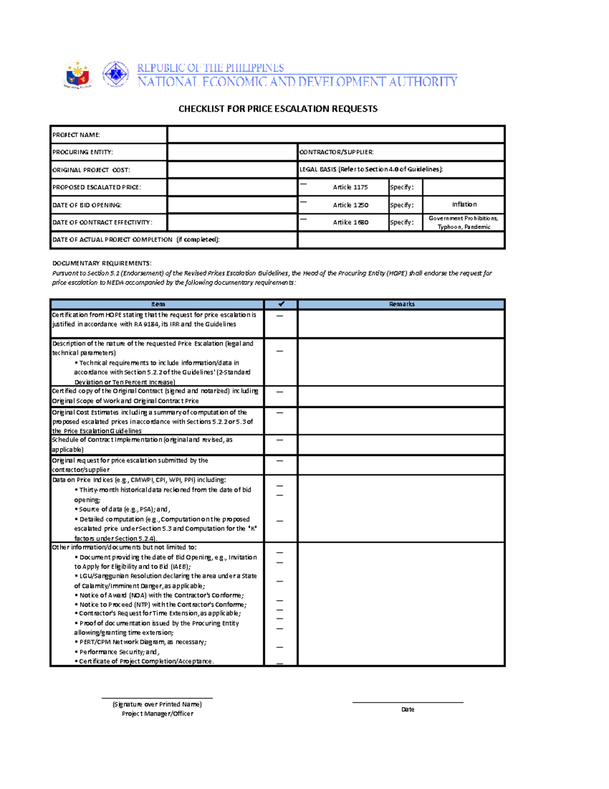 Price Escalation Checklist for Project Cost Adjustments - Studocu