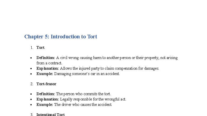 TORT Chapters 10, 11, 12: Key Concepts and Multiple Choice Questions ...