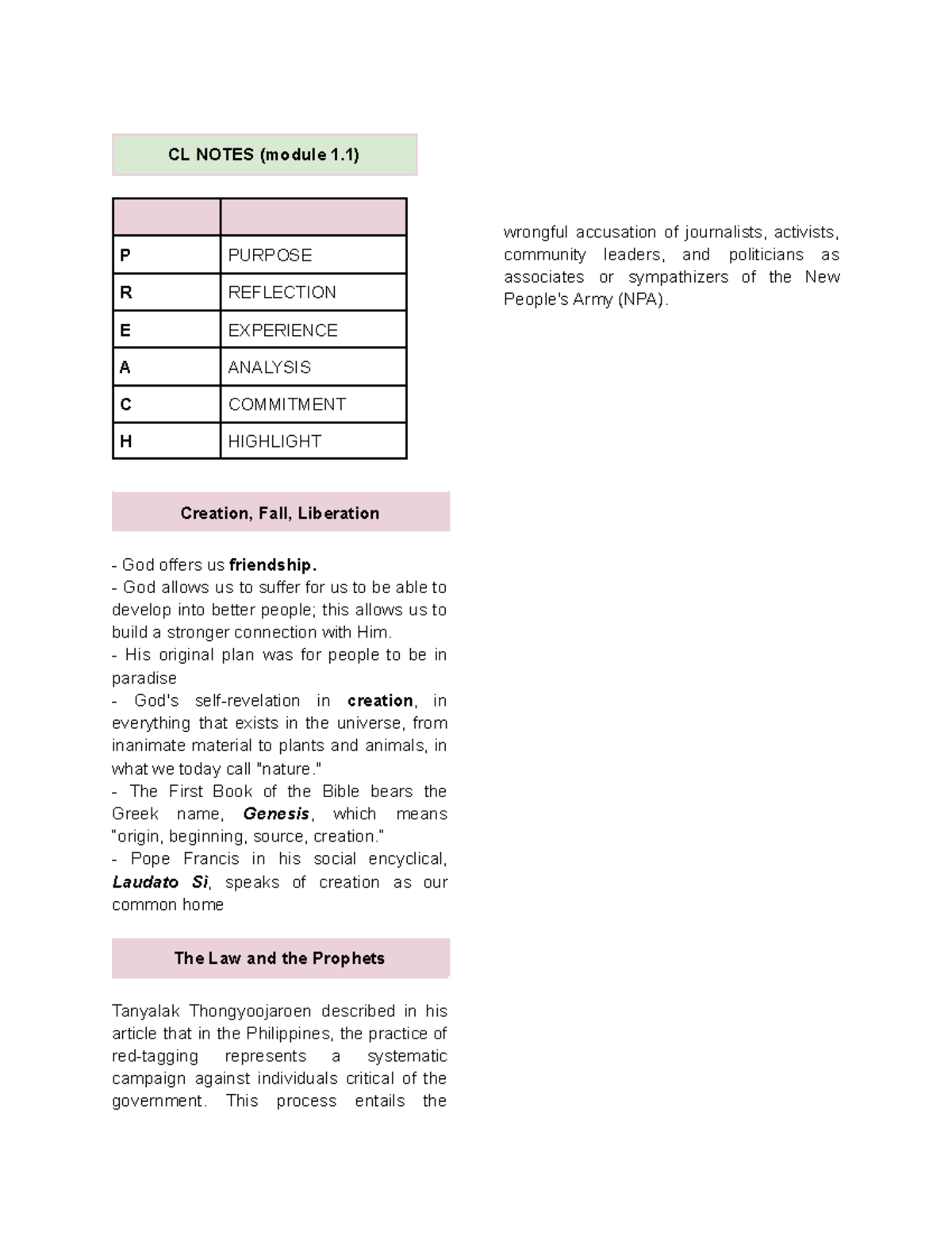 CL Notes (Module 1) - Purpose, Reflection, and Analysis - Studocu