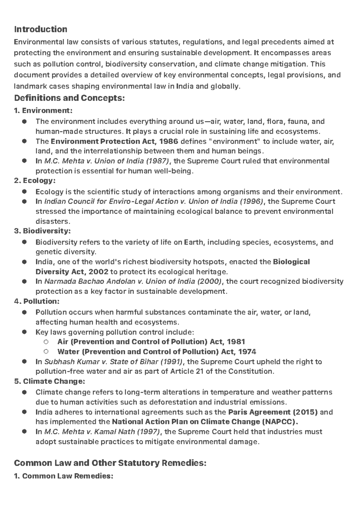 Environmental Law Overview: Key Concepts and Legal Frameworks - Studocu