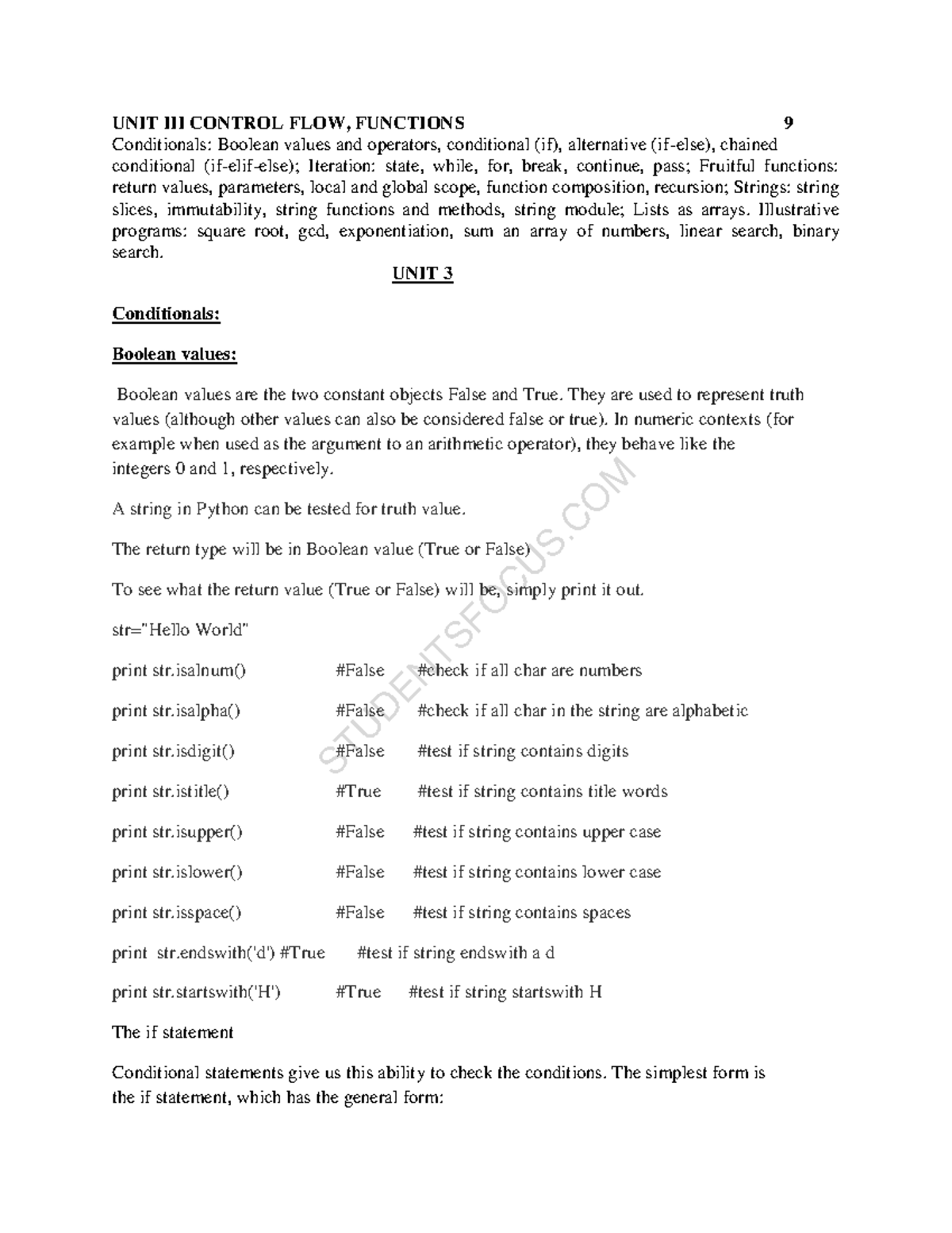 Problem Solving and Python Programming part 3 - STUDENTSFOCUS UNIT III ...