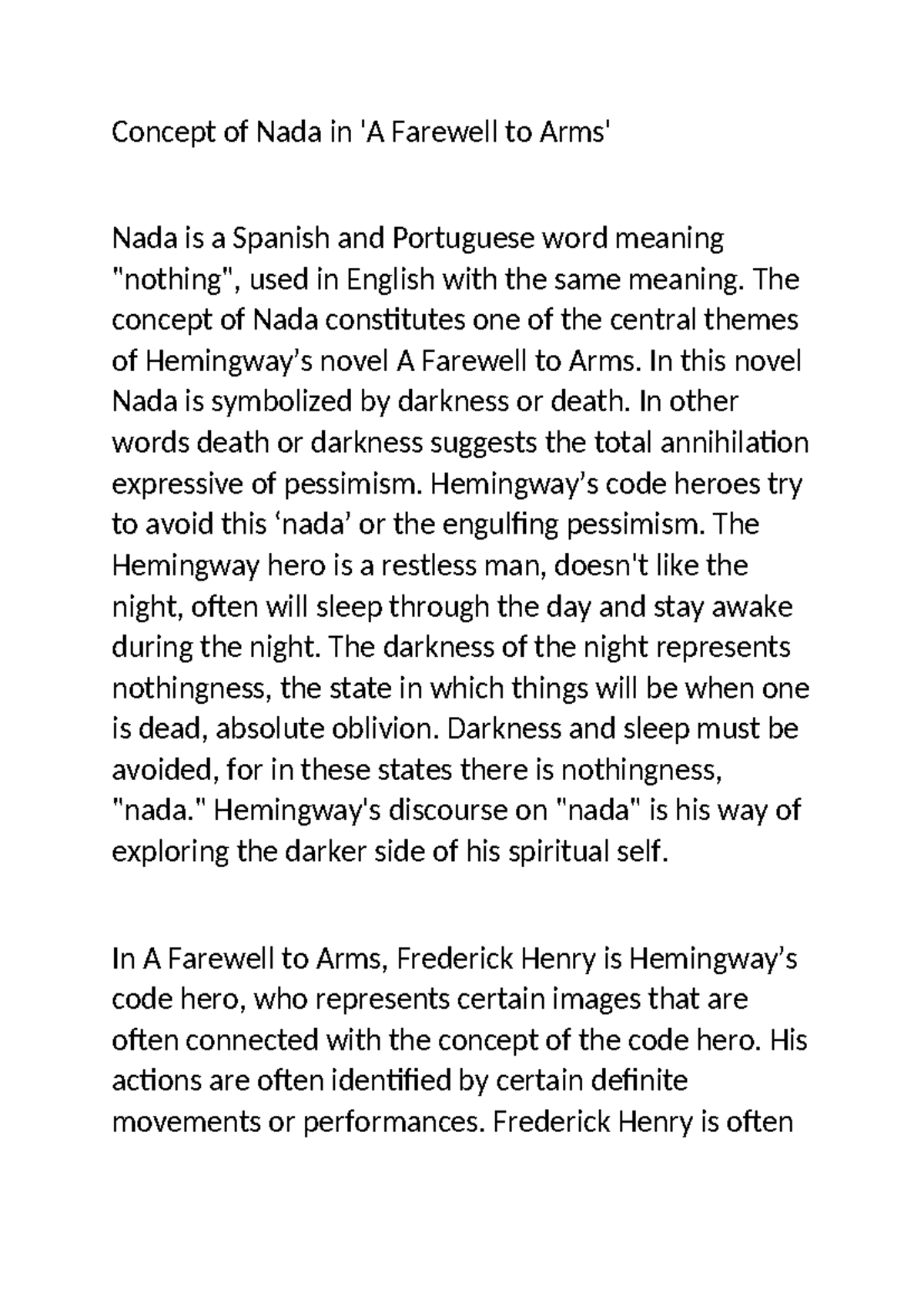 Concept of Nada and transcendentalism - Concept of Nada in 'A Farewell ...