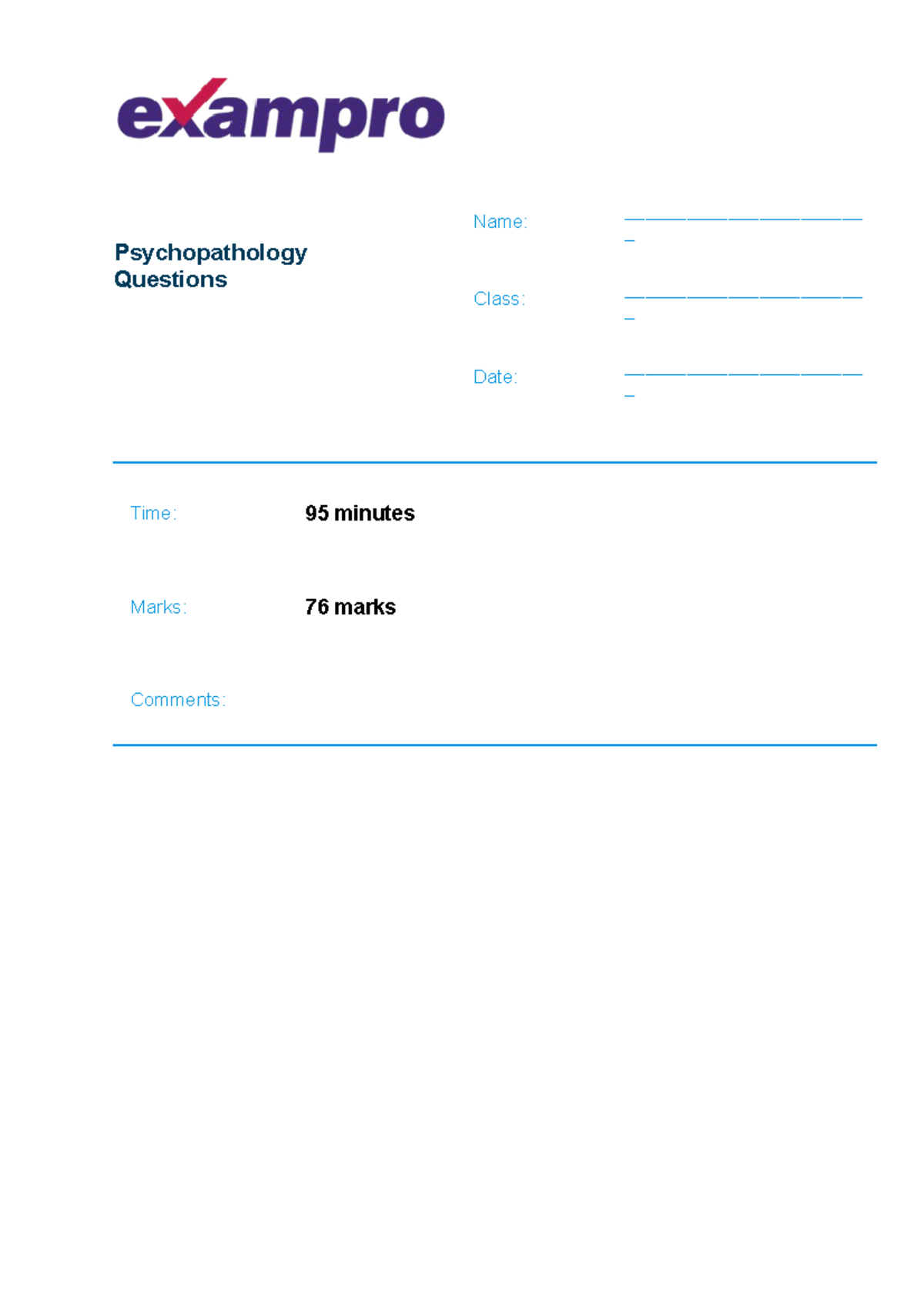 Psychopathology MS Exam Questions & Marking Scheme (QP) - Studocu