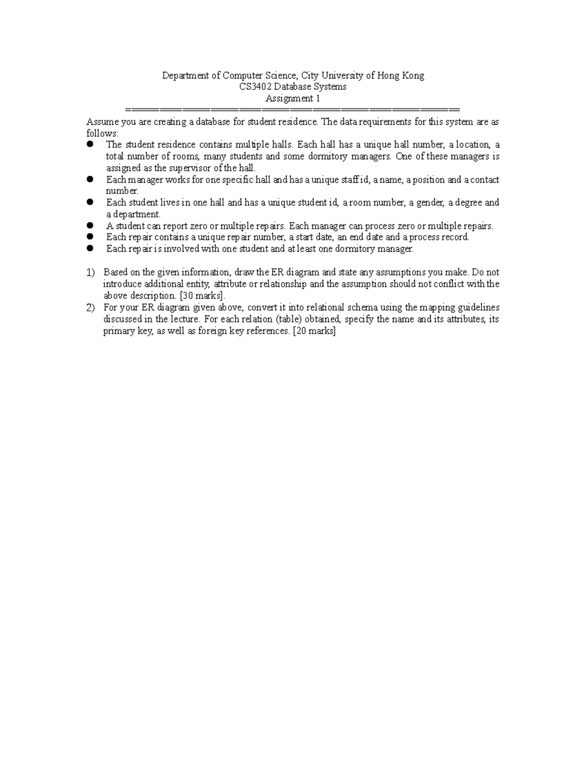 CS3402 HW1 solutions - Department of Computer Science, City University ...