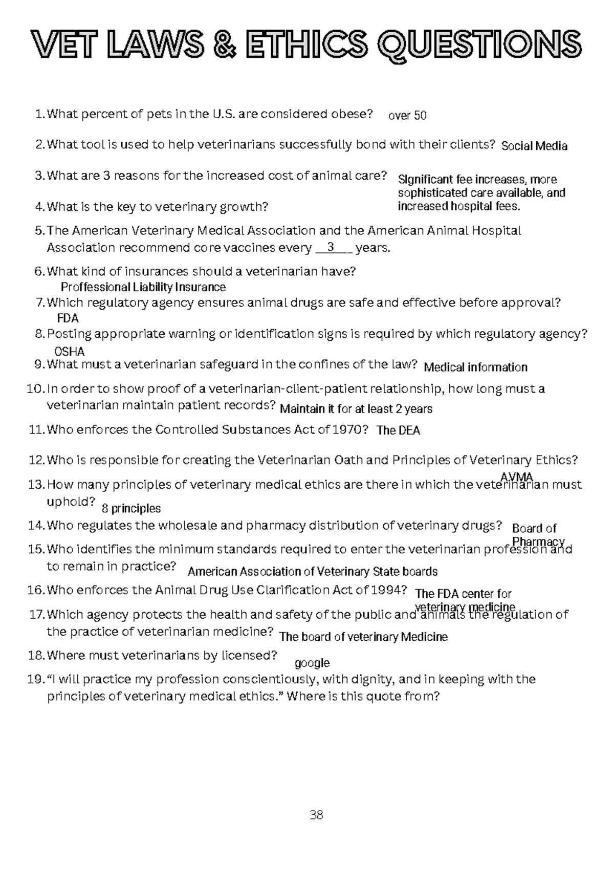 9.+Vet+Laws+and+Ethics+Questions - VET LAWS & ETHICS QUESTIONSVET LAWS ...