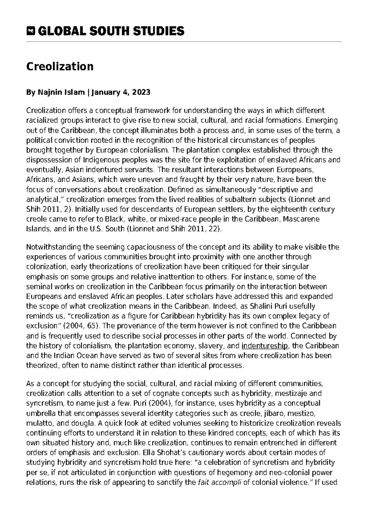 Emergence of Creolization as a Framework in Colonial Contexts - Studocu