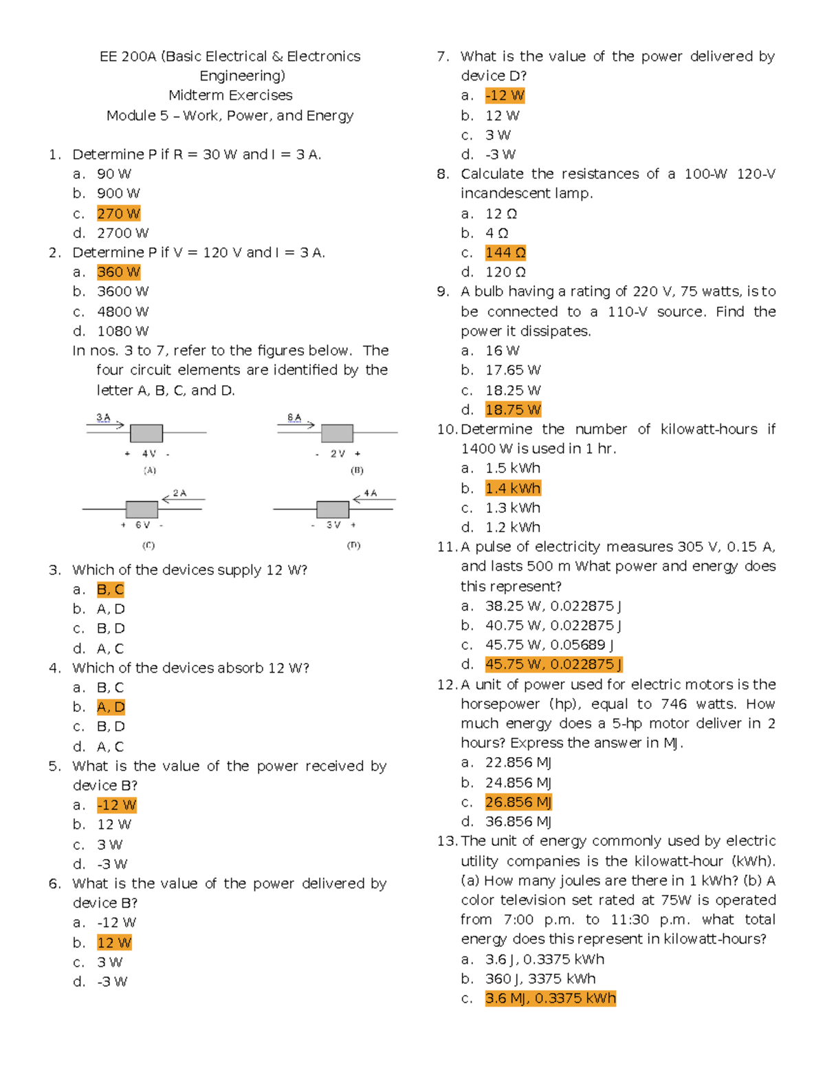 EE 200A - Midterm Exercises - EE 200A (Basic Electrical & Electronics Engineering) Midterm - Studocu