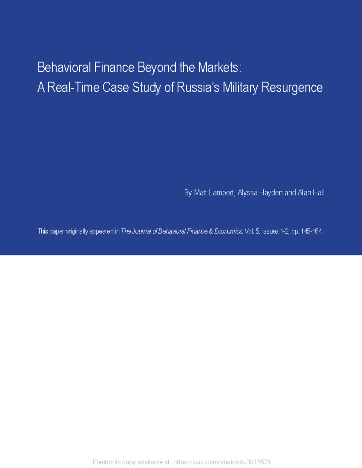 Case study - Electronic copy available at: ssrn/abstract= Behavioral ...