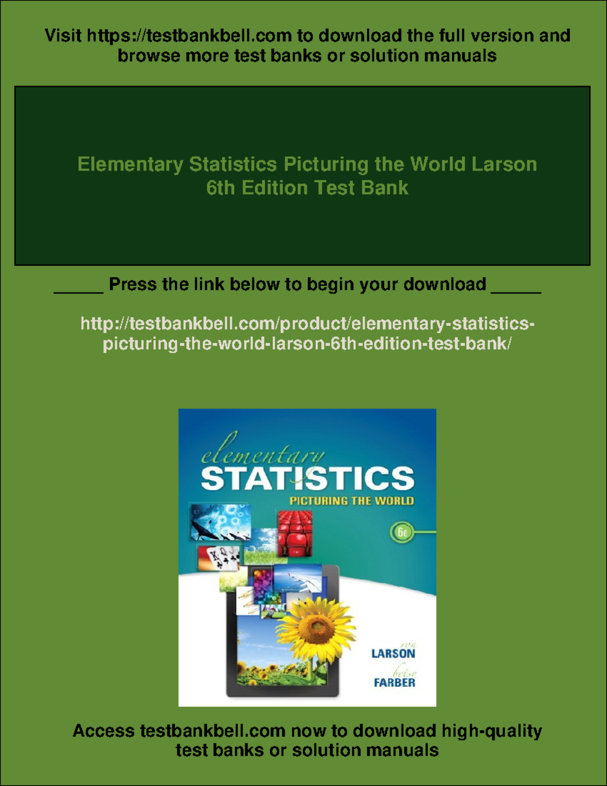 Elementary Statistics: Picturing the World Larson 6th Ed. Test Bank ...