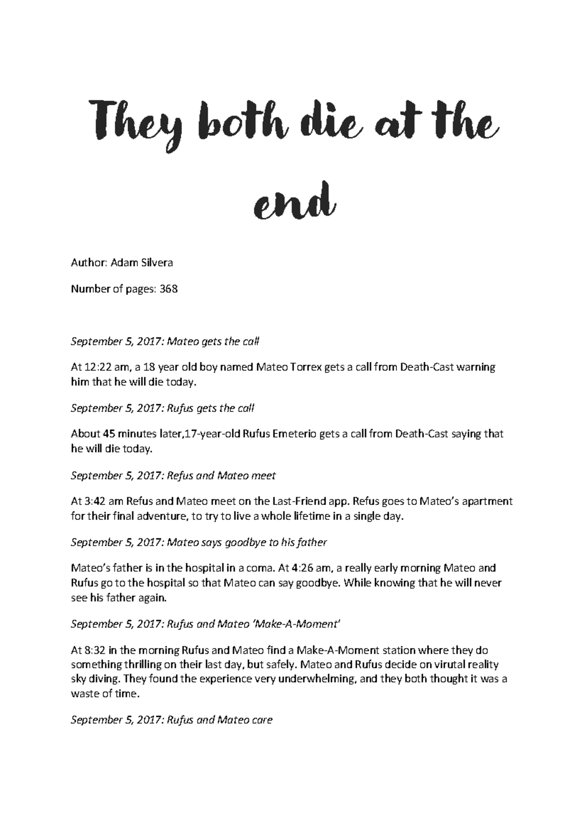 Final Exam Study Guide for ENG 101: They Both Die at the End - Studeersnel