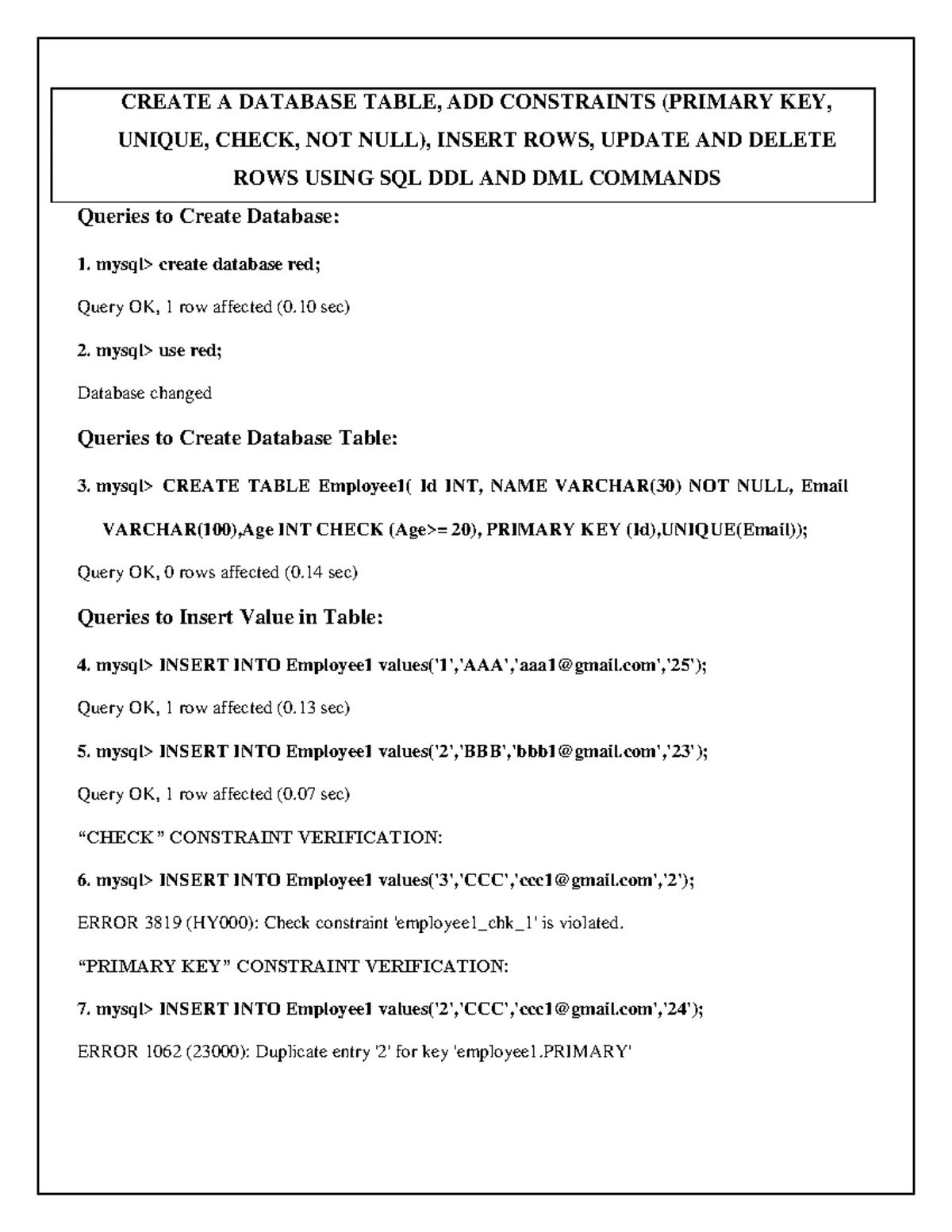 DBMS LAB Record - dbms lab material. - CS3481 DATABASE MANAGEMENT SYSTEMS LABORATORY TABLE OF ...